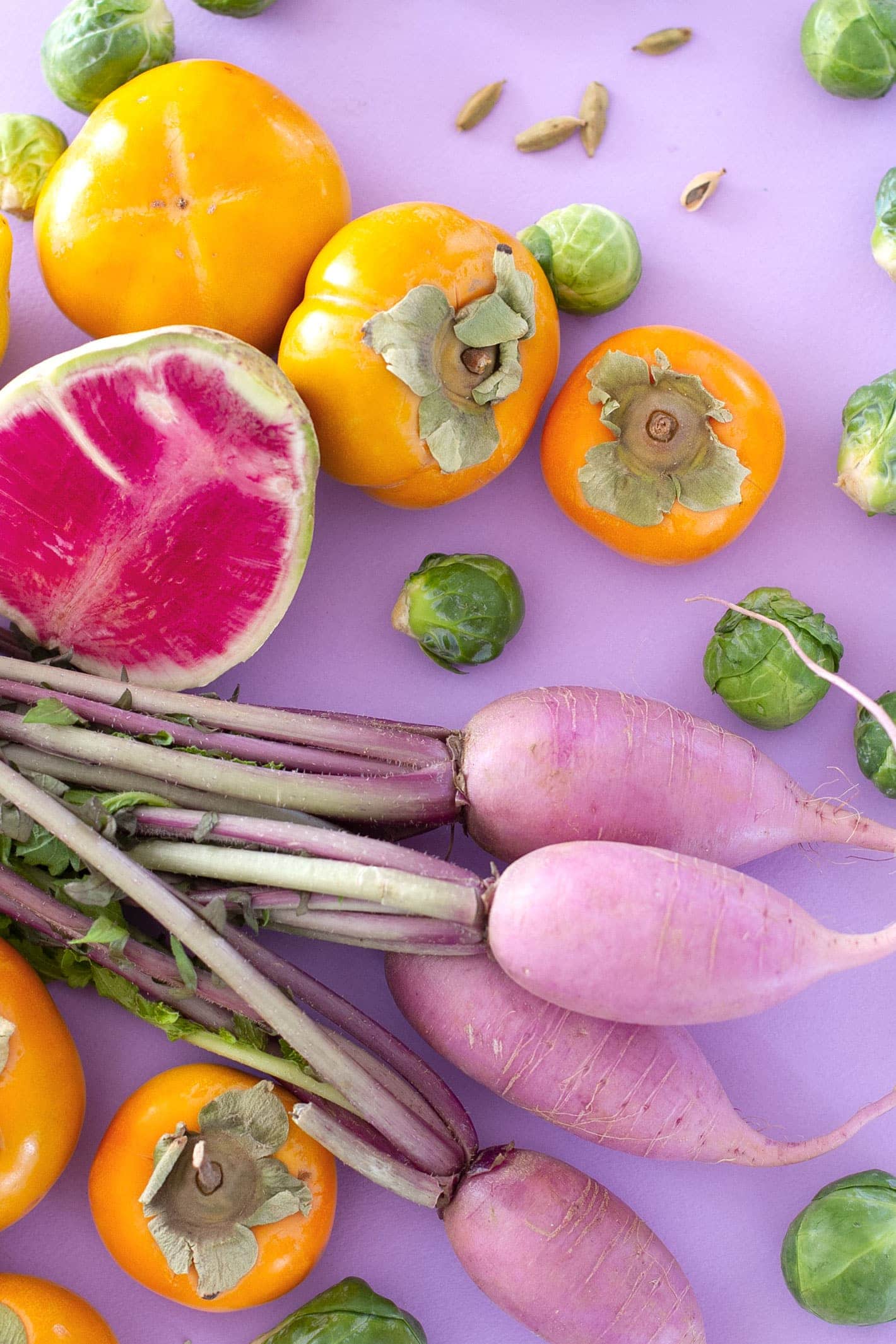 roasted persimmon and asian pear with brussels sprouts and purple ...