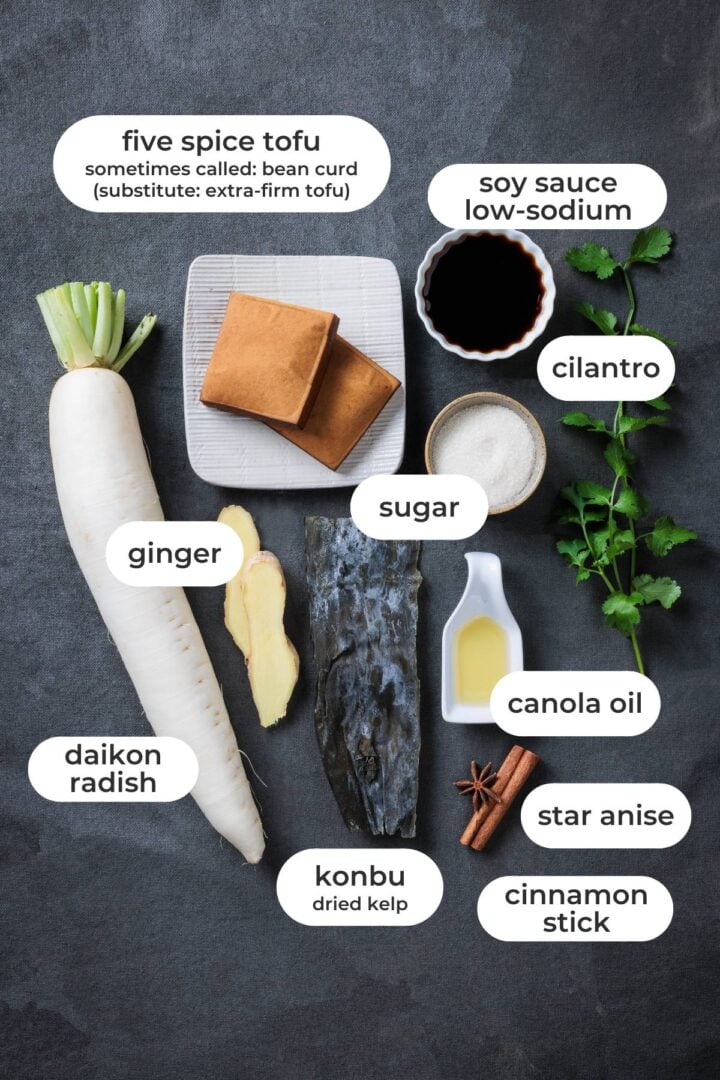 taiwanese-style braised tofu, white radish, konbu (lu wei)