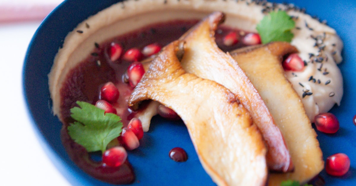 king trumpet mushroom with umami white bean puree